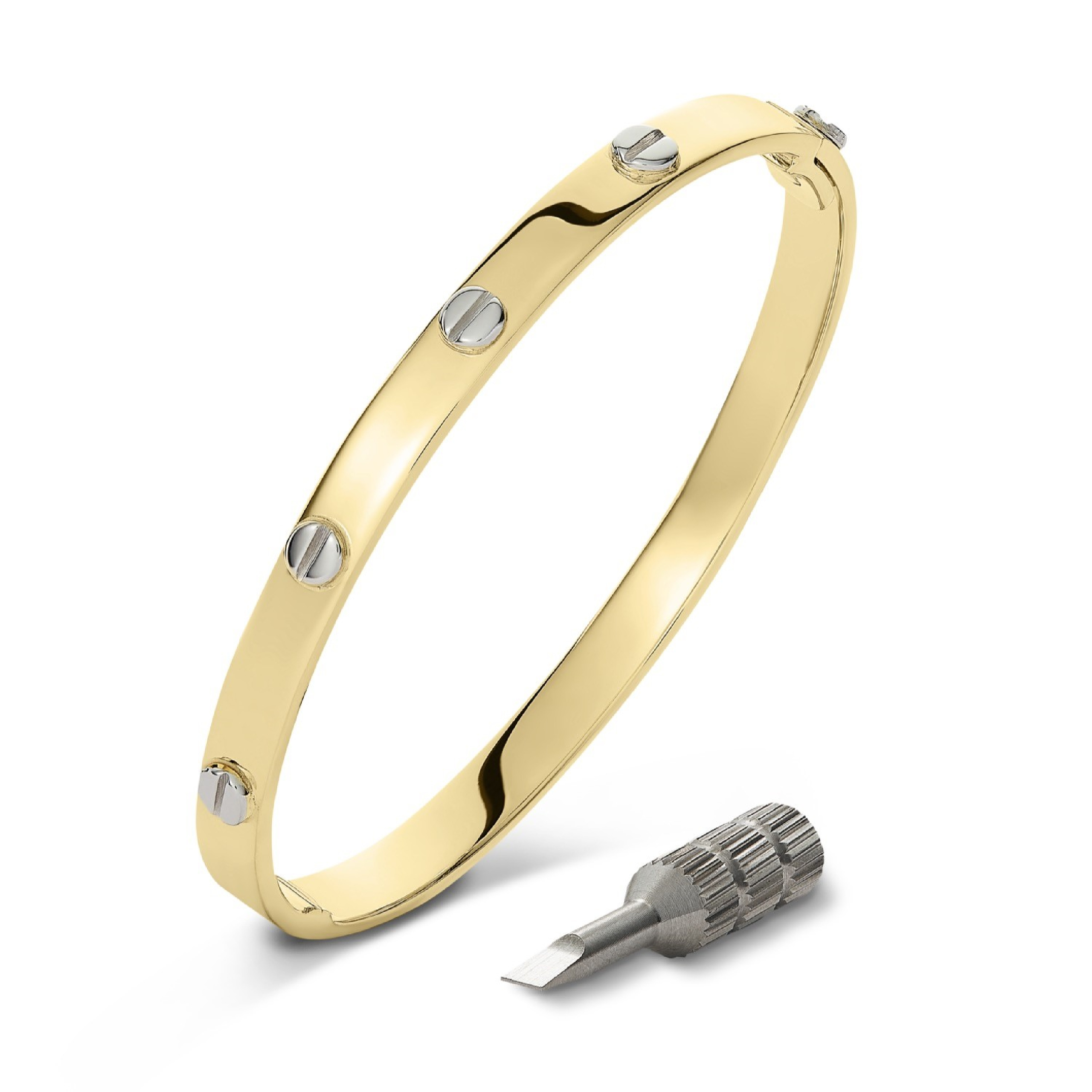 Yellow and White Gold Screw Design Bangle | Jeweller in Harrogate ...